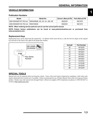 2009 polaris ranger xp 700 4 x4 service repair manual | PDF