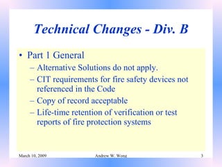 2009 Sfpe Technical Changes To The Part 4 Fire Code | PPT