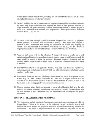 WSOP 2009: Tournament Rules | PDF
