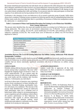 Assess the Existing Level of Behaviour on Selfitis among Adolescents | PDF