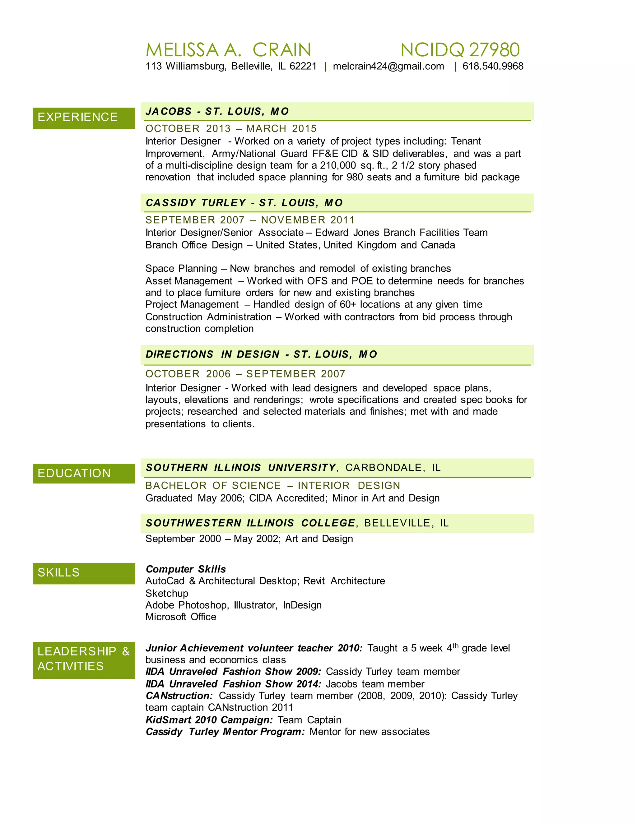 Melissa A. Crain resume 2015 | DOCX