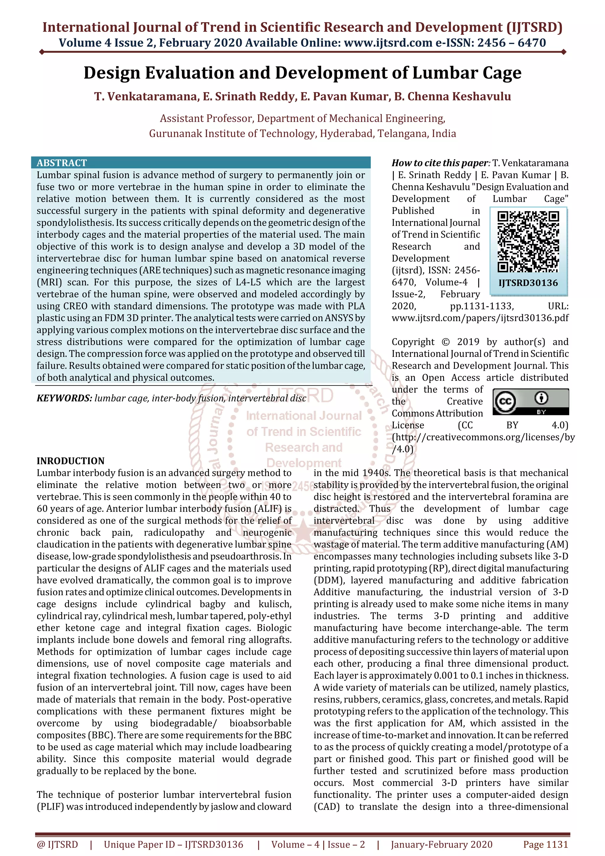 Design Evaluation and Development of Lumbar Cage | PDF