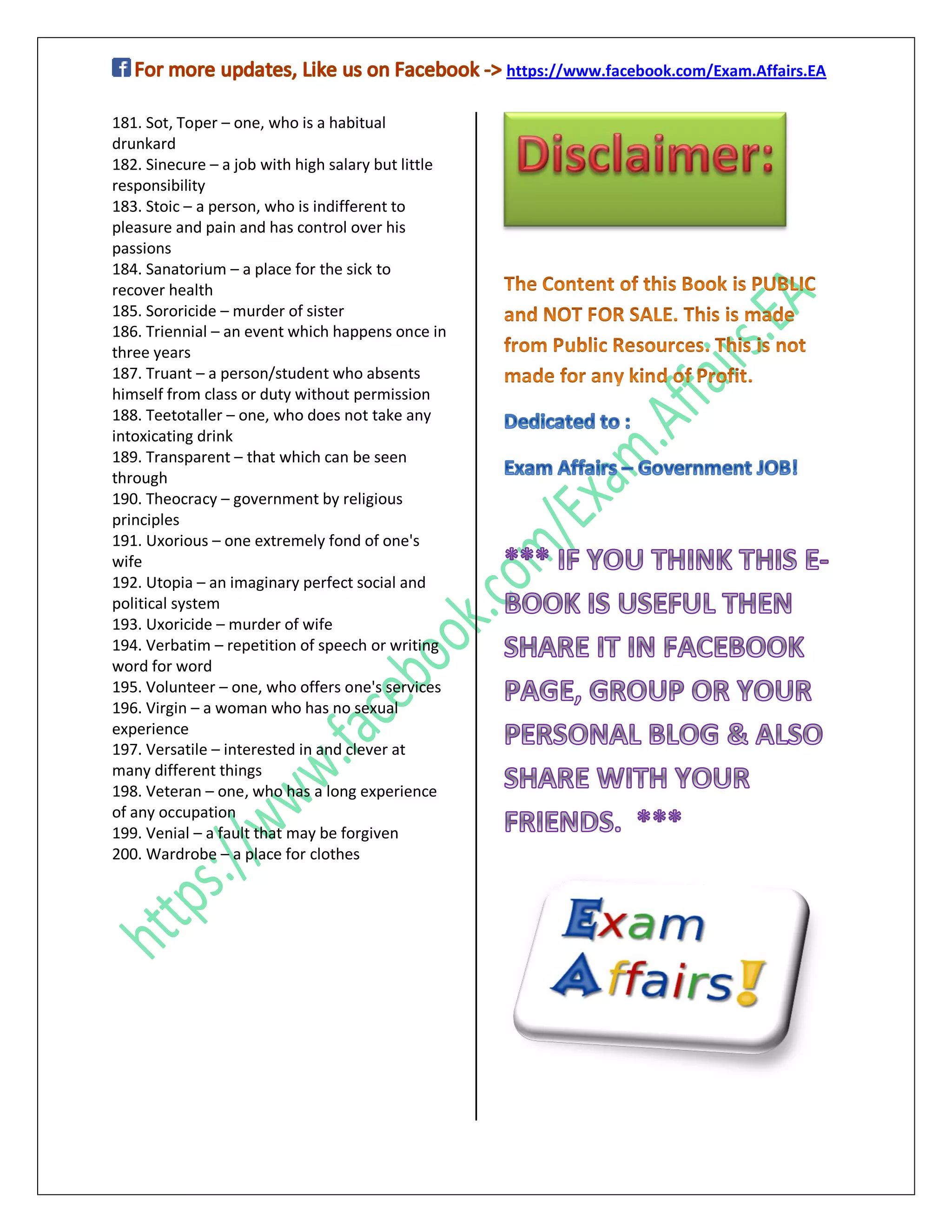 200 most important one word substitution | PDF