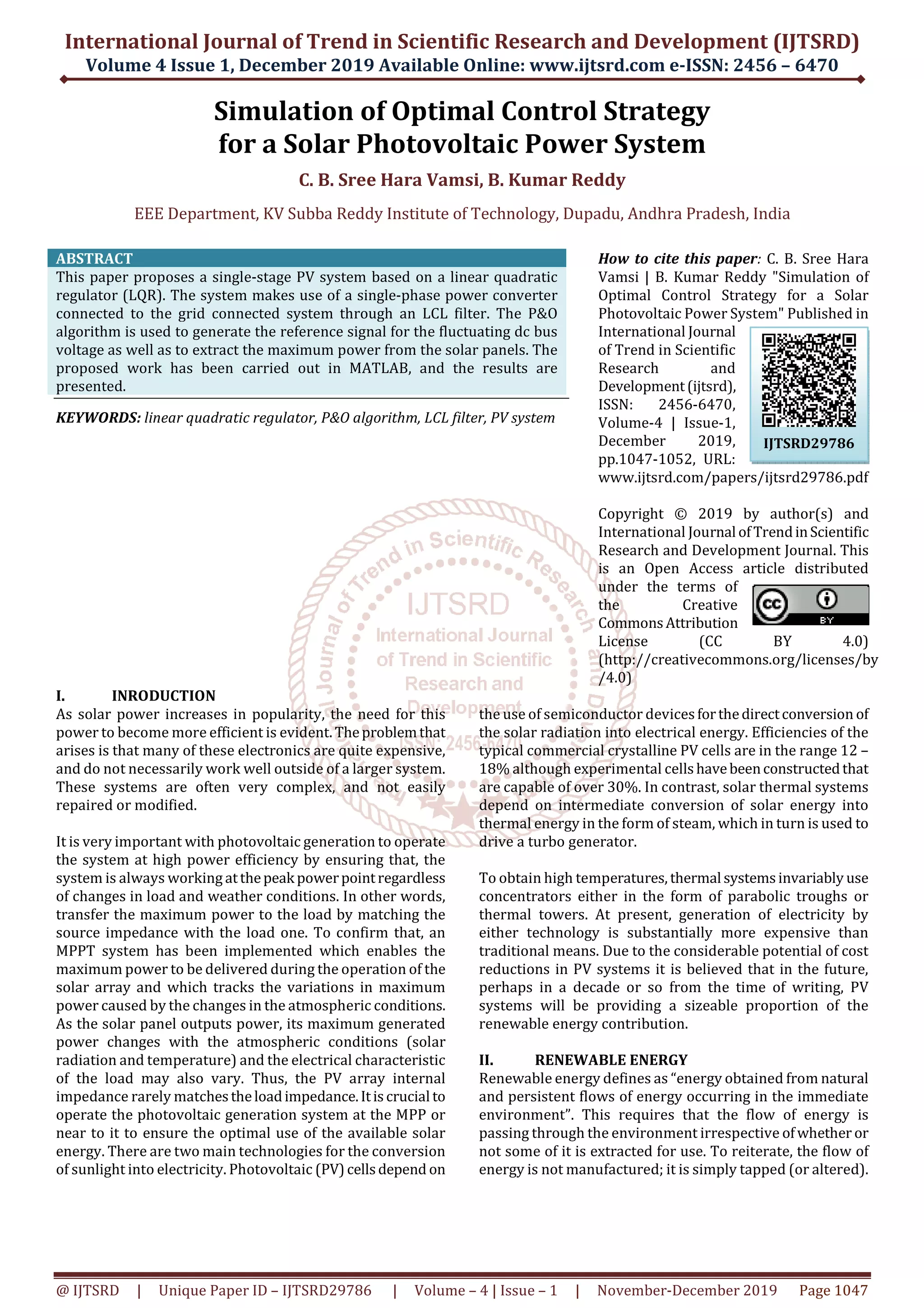 Simulation of Optimal Control Strategy for a Solar Photovoltaic Power ...