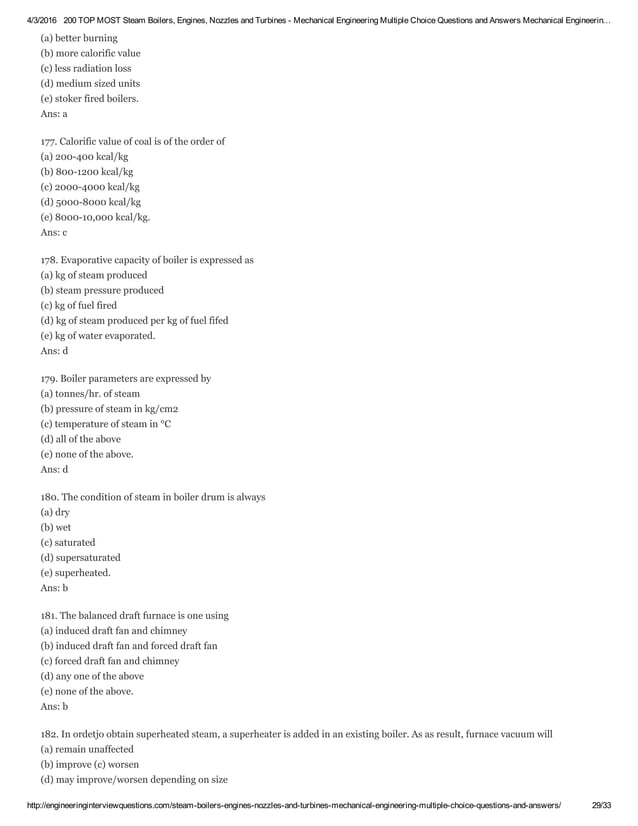 200 top most steam boilers, engines, nozzles and turbines mechanical engineering multiple choice ...