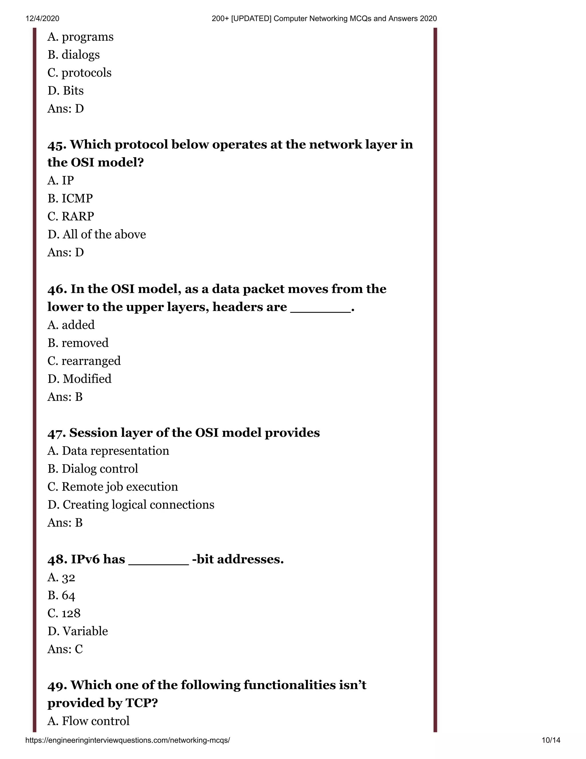 200+ [updated] computer networking mc qs and answers 2020 | PDF | Internet | Computing
