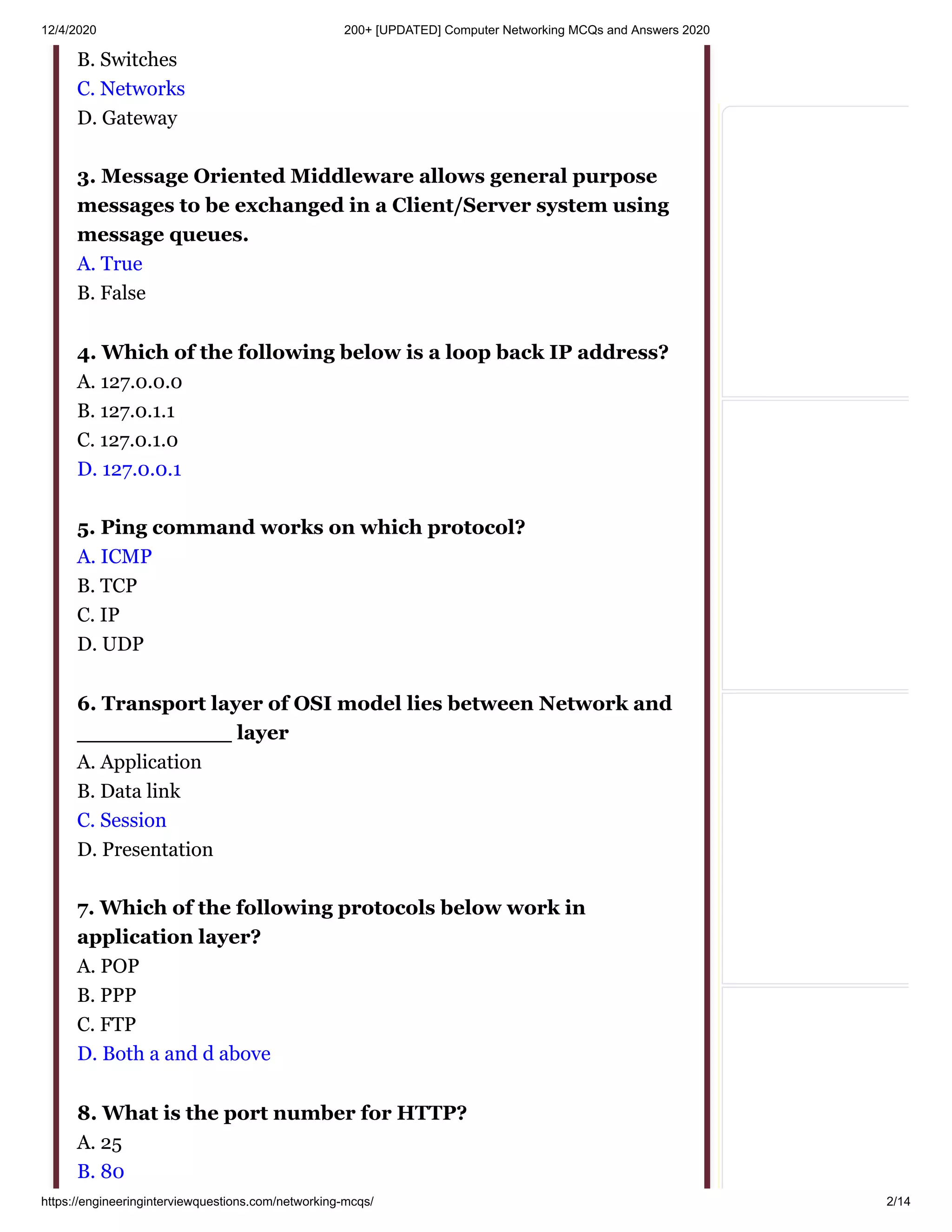 200+ [updated] computer networking mc qs and answers 2020 | PDF | Internet | Computing