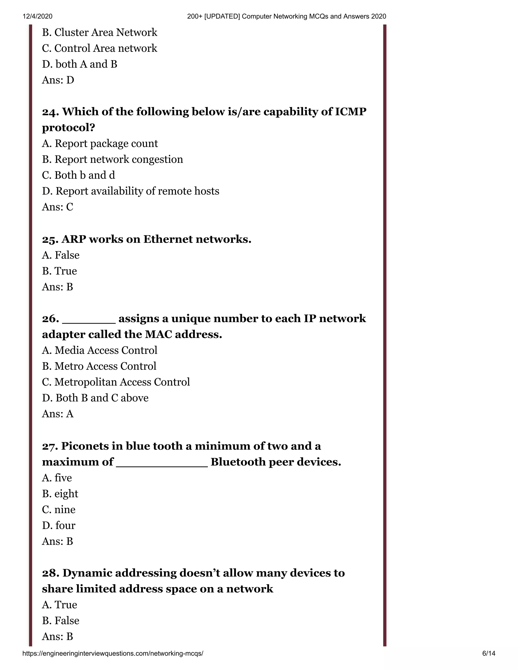 200+ [updated] computer networking mc qs and answers 2020 | PDF | Internet | Computing