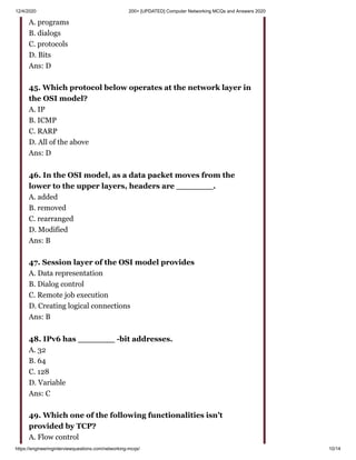 200+ [updated] computer networking mc qs and answers 2020 | PDF