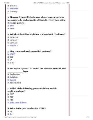 200+ [updated] computer networking mc qs and answers 2020 | PDF