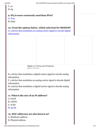 200+ [updated] computer networking mc qs and answers 2020 | PDF
