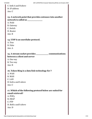 200+ [updated] computer networking mc qs and answers 2020 | PDF