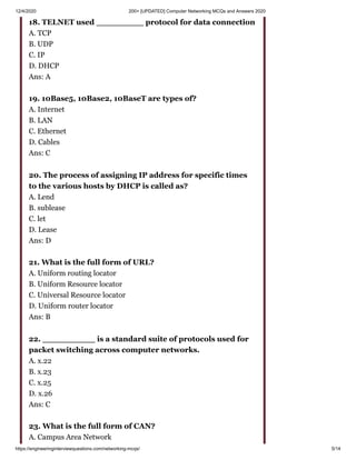 200+ [updated] computer networking mc qs and answers 2020 | PDF
