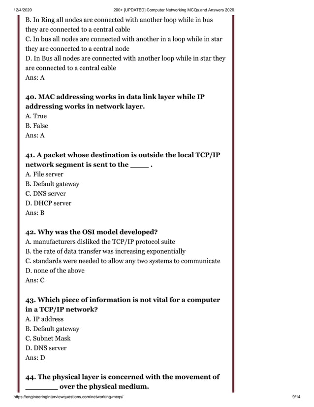 200+ [updated] computer networking mc qs and answers 2020 | PDF | Internet | Computing