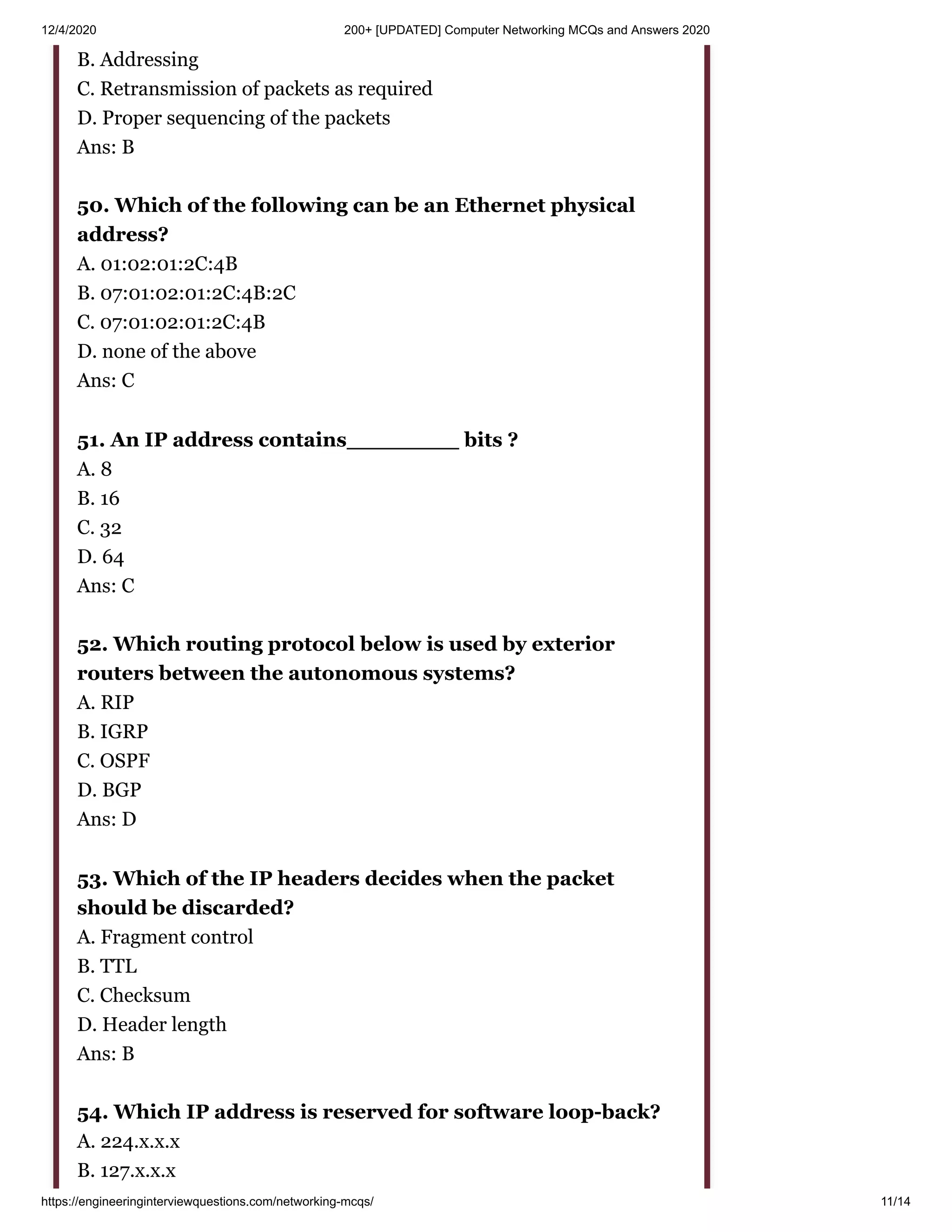 200+ [updated] computer networking mc qs and answers 2020 | PDF