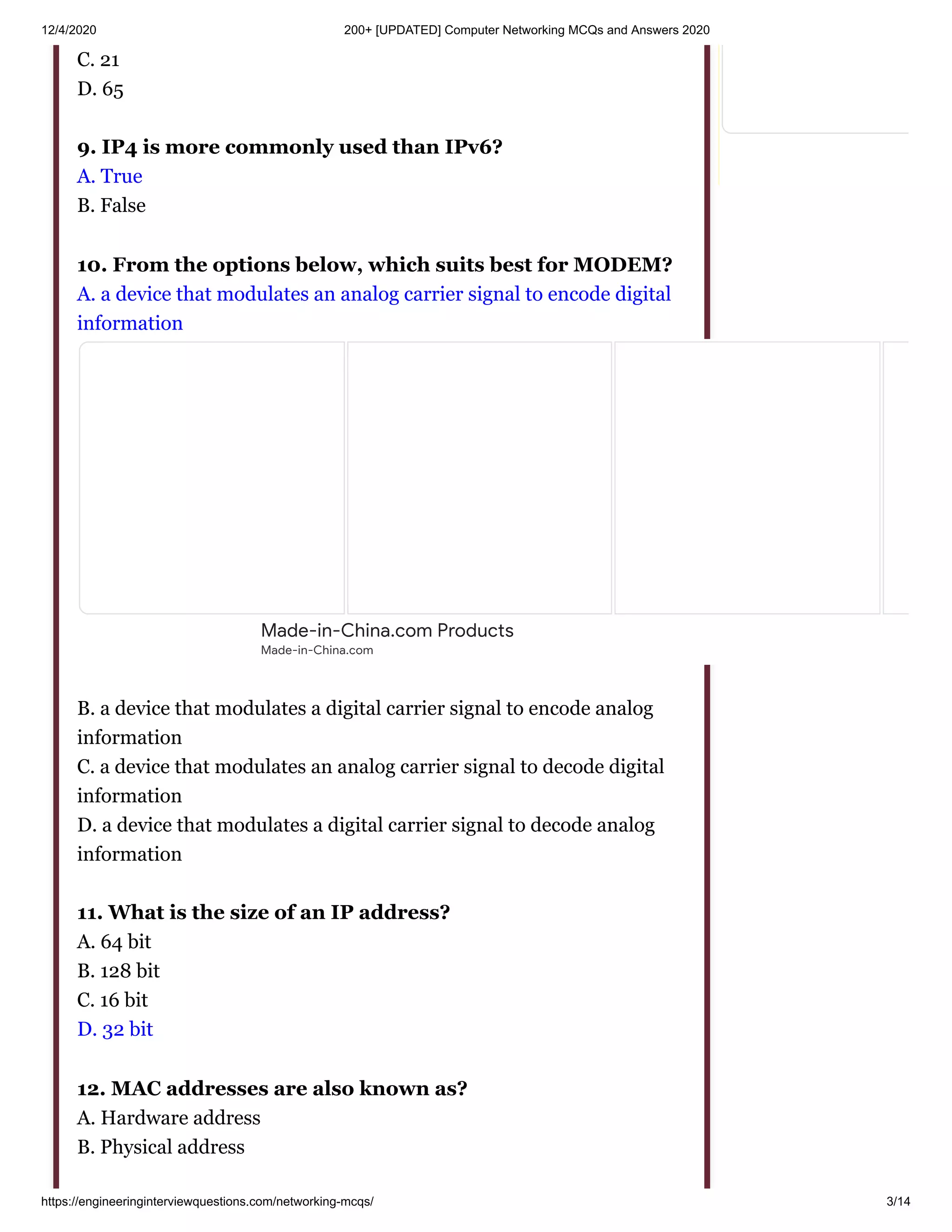 200+ [updated] computer networking mc qs and answers 2020 | PDF