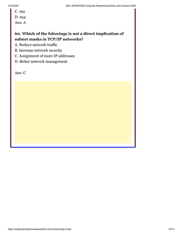 200+ [updated] computer networking mc qs and answers 2020 | PDF