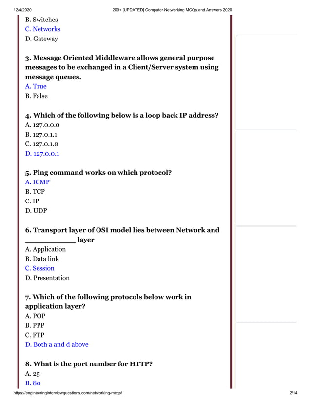 200+ [updated] computer networking mc qs and answers 2020 | PDF