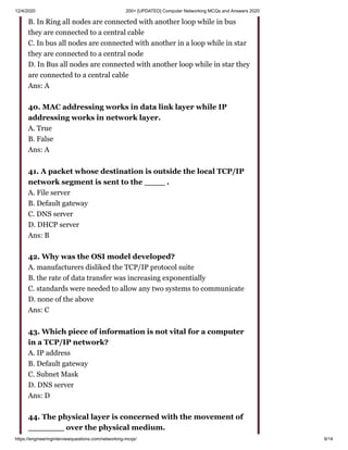 200+ [updated] computer networking mc qs and answers 2020 | PDF