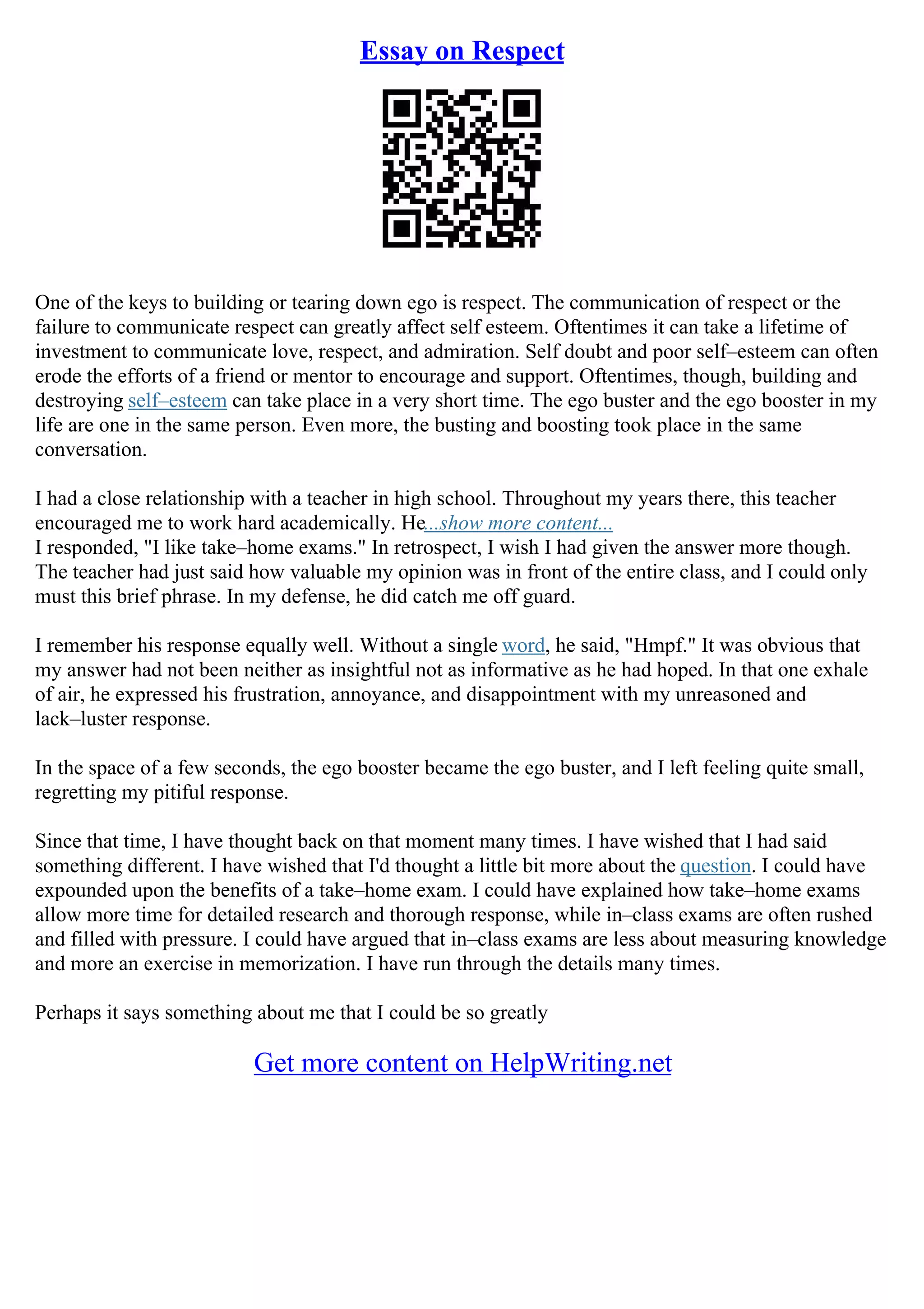 200 Word Essay On Respect | PDF