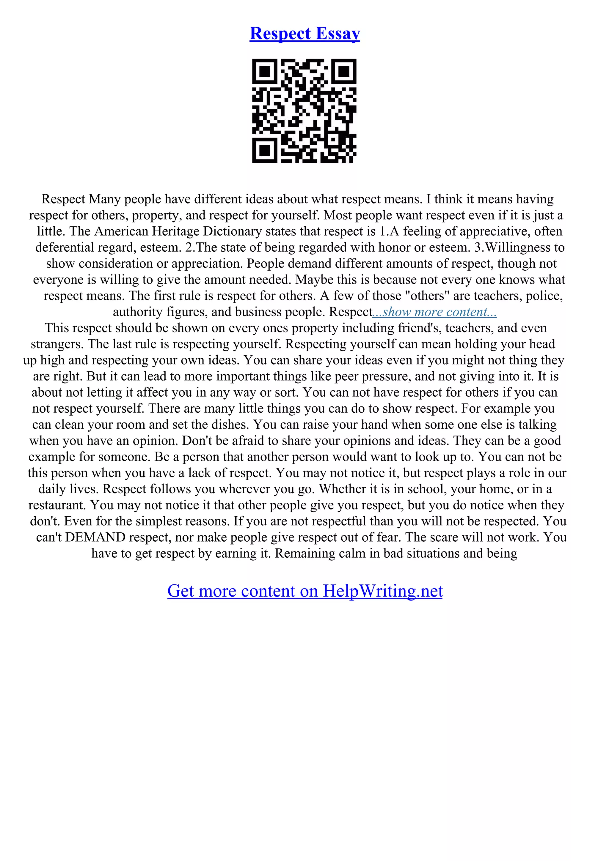 200 Word Essay On Respect | PDF