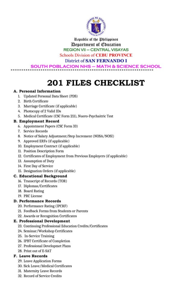 201-Files-Checklist for School Files.docx