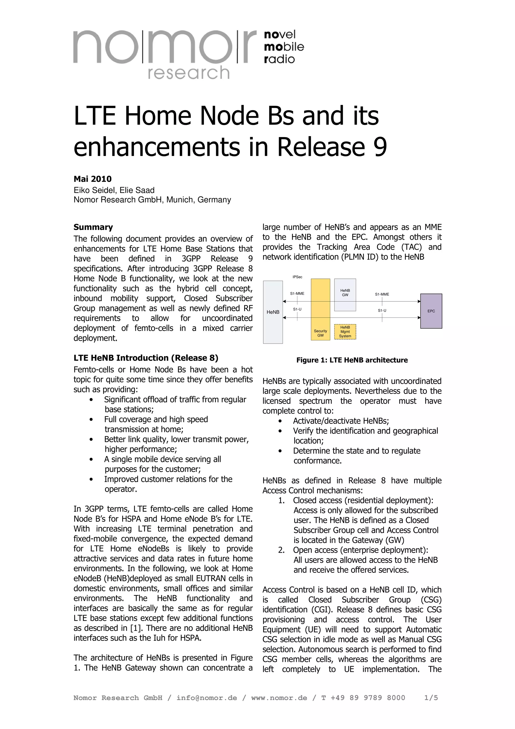 LTE Home Node Bs and its enhancements in Release 9 - Mai 2010 Eiko ...