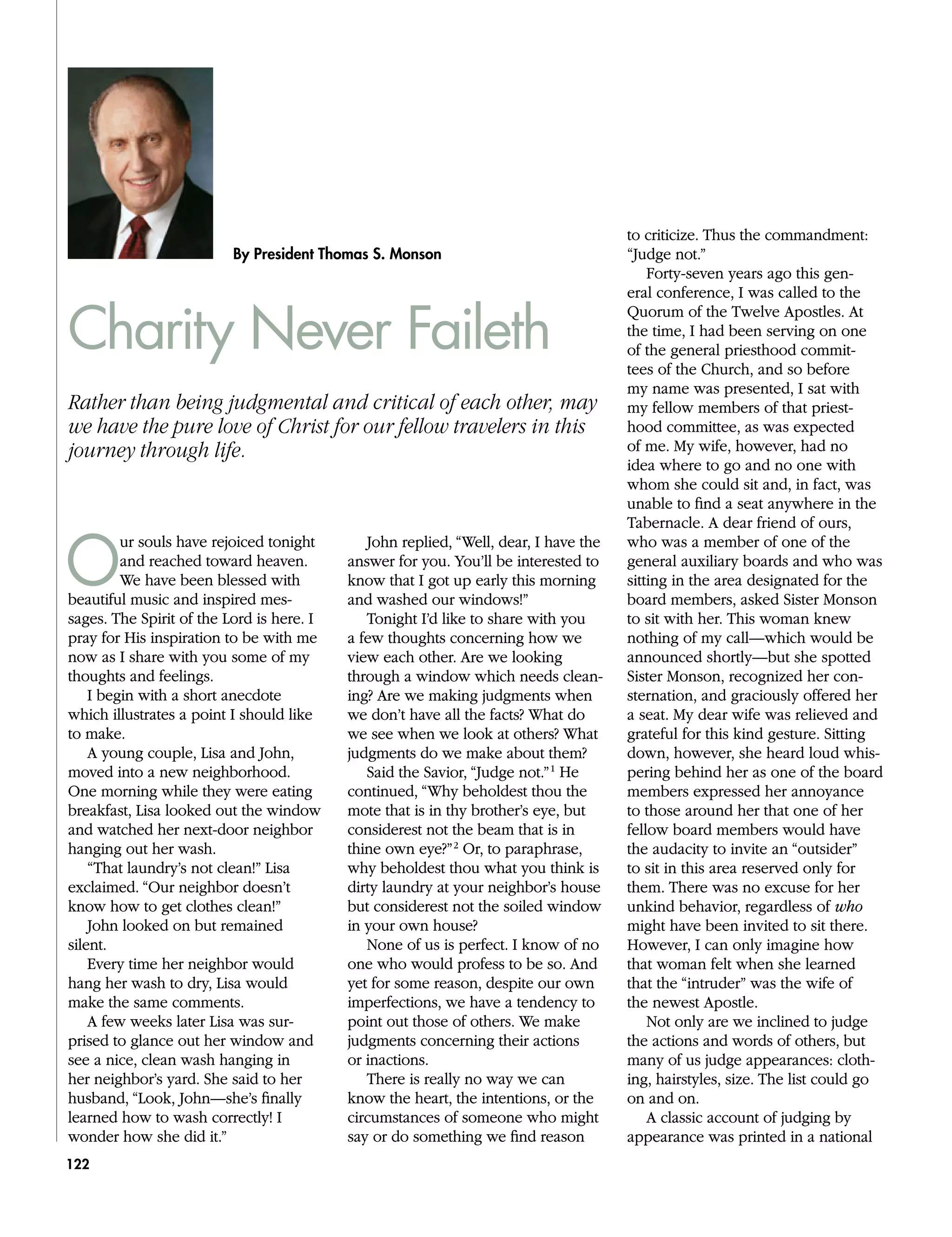 Charity Never Faileth by Thomas S. Monson | PDF
