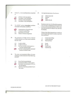 CAPE Environmental Science Unit 2 Paper 1 2010 | PDF