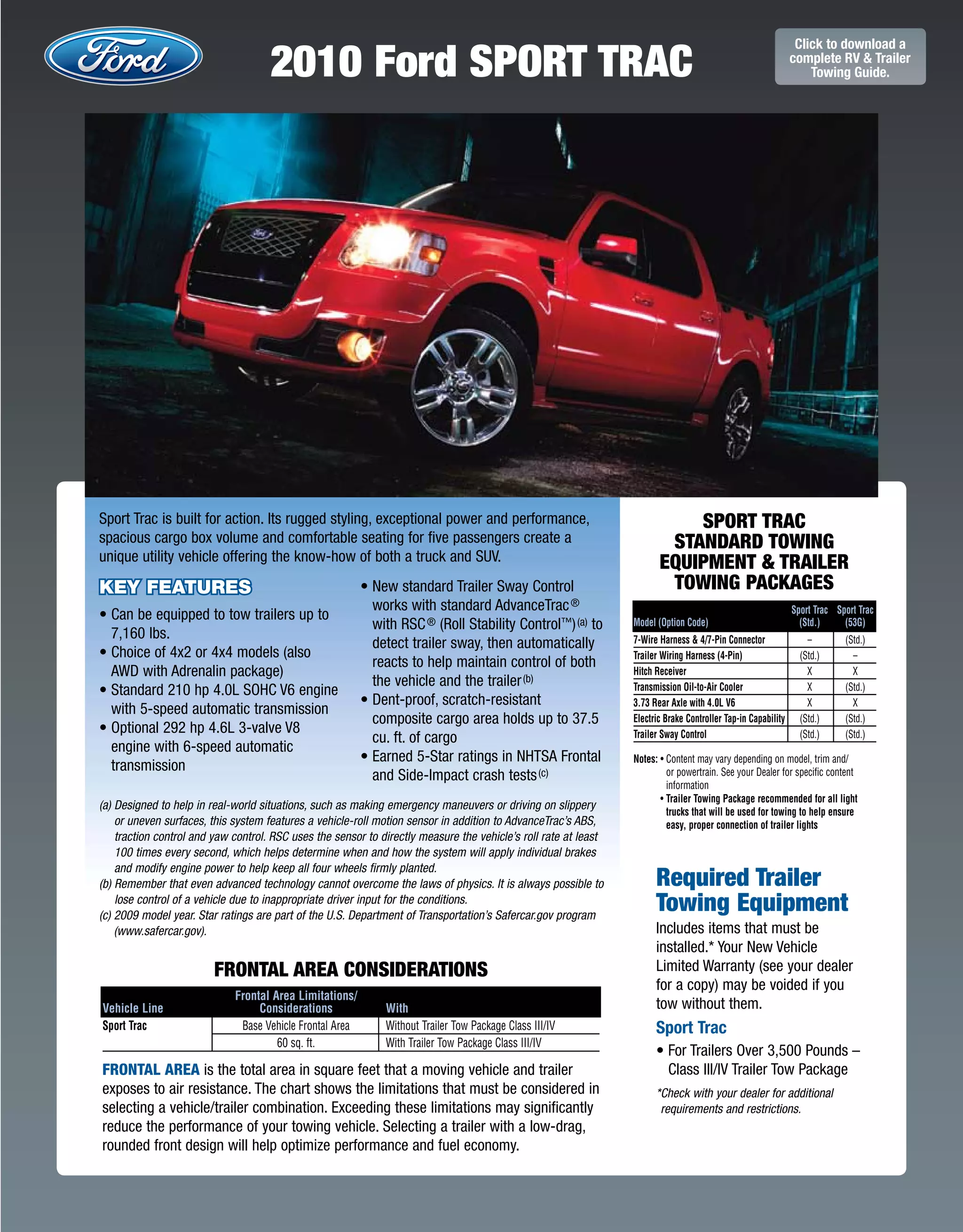 2010 Ford Sporttrac Towing Guide Specifications Capabilities | PDF