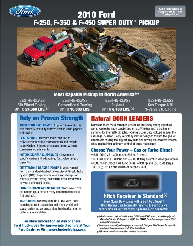 2010 Ford Superduty Truck Towing Guide Specifications Capabilities | PDF