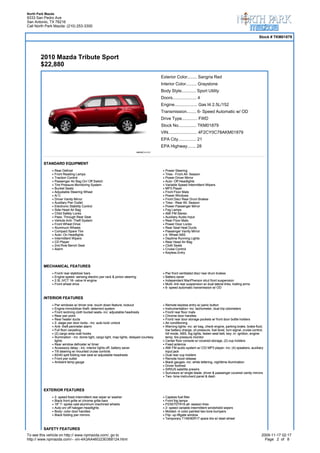 2010 Mazda Tribute Sport Utility Vehicle | PDF
