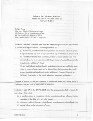 OCA - Special Report to Parliament on Children in Police Lockups | PDF