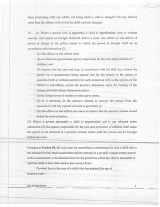 OCA - Special Report to Parliament on Children in Police Lockups | PDF