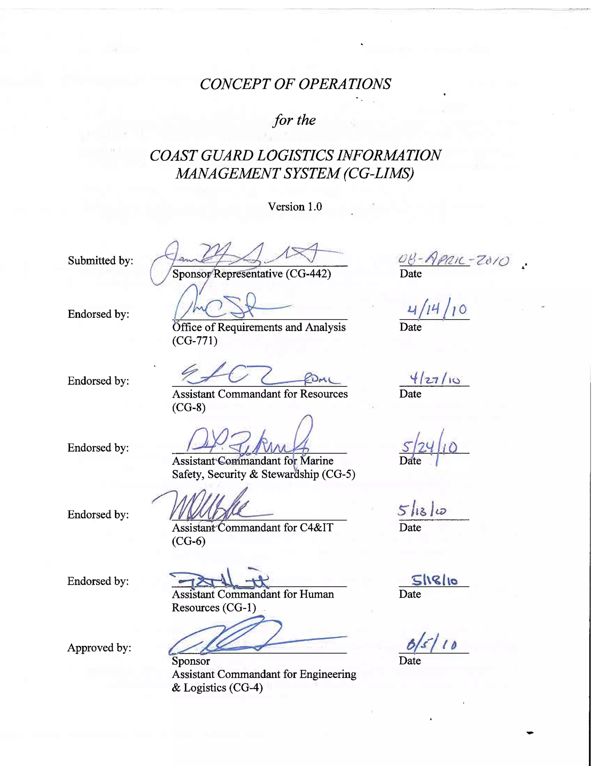 CG-LIMS CONOP | PDF | Logistics | Business