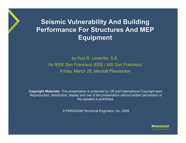 Seismic Vulnerability And Building Performance For Structures And Mep Equipment Ppt