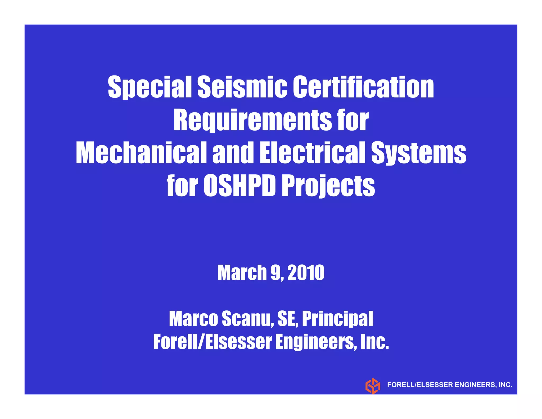 Special Seismic certification for ME Systems for OSHPD Projects | PPT