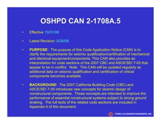 Special Seismic certification for ME Systems for OSHPD Projects | PPT