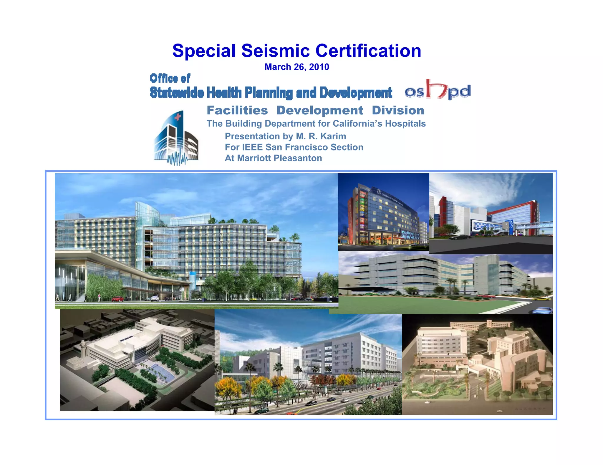 Special Seismic Certification OSHPD | PDF | First Aid | Injuries