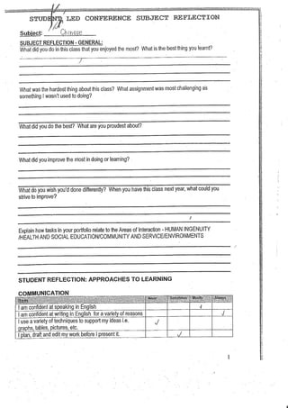 Student-Led Conference Chinese Reflection | PDF