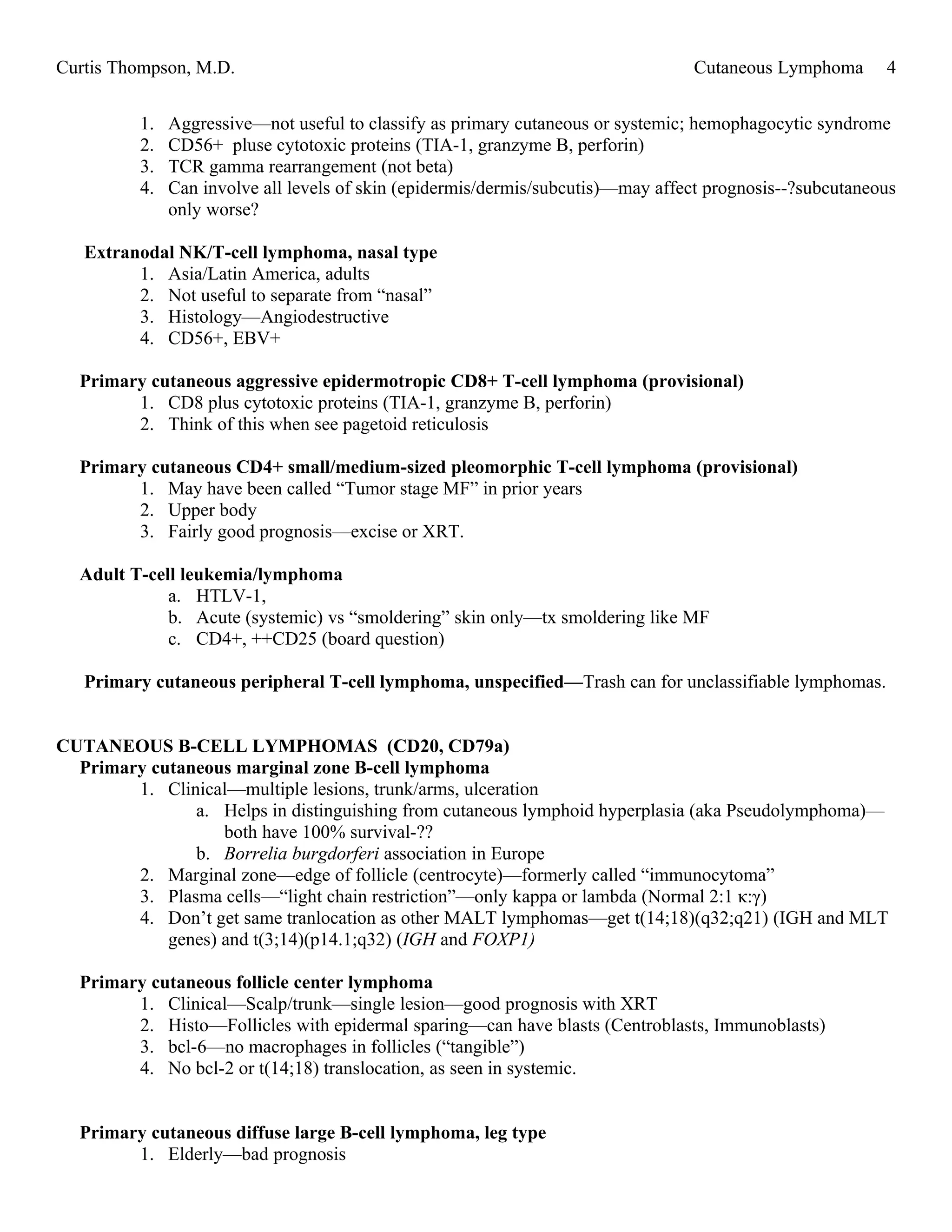 C. Thompson - Cutaneous Lymphoma | DOC