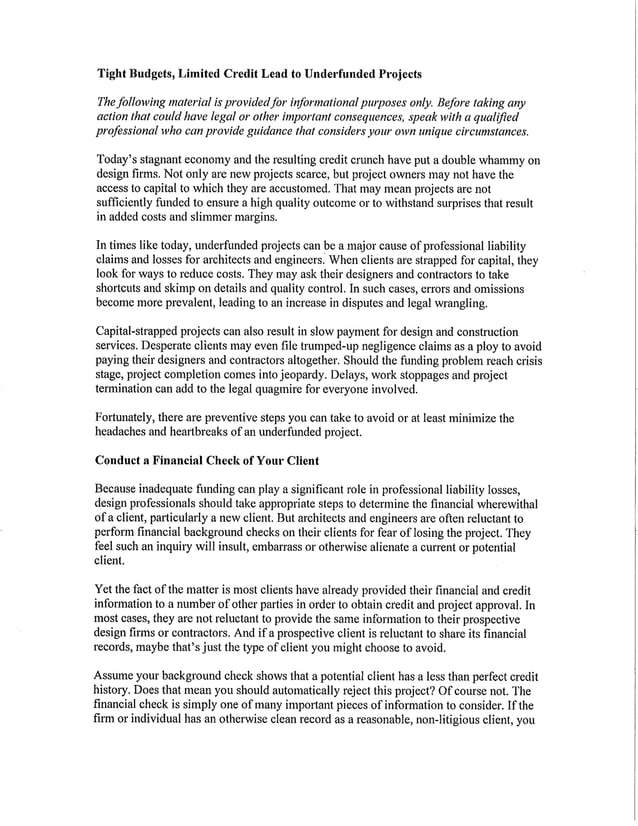 Tight Budgets, Limited Credit Lead to Underfunded Projects | PDF