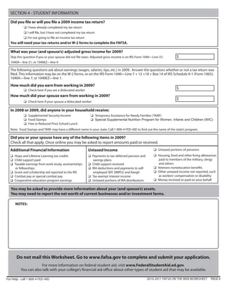 2010-11 FAFSA on the Web Worksheet | PDF | Student Financial Aid ...
