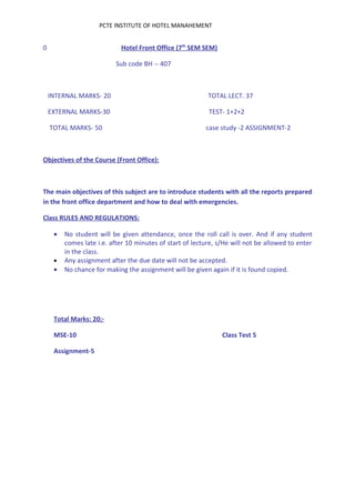 2010 7th sem course module front office | DOC