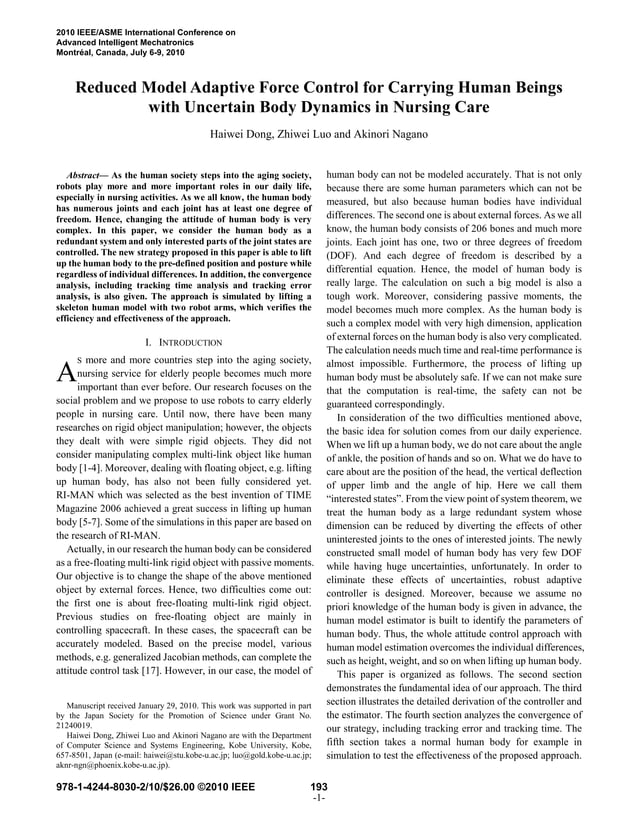 Reduced Model Adaptive Force Control for Carrying Human Beings with Uncertain Body Dynamics in ...