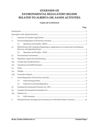 Blakes Overview of Environmental Regulatory Regime Related to Alberta ...