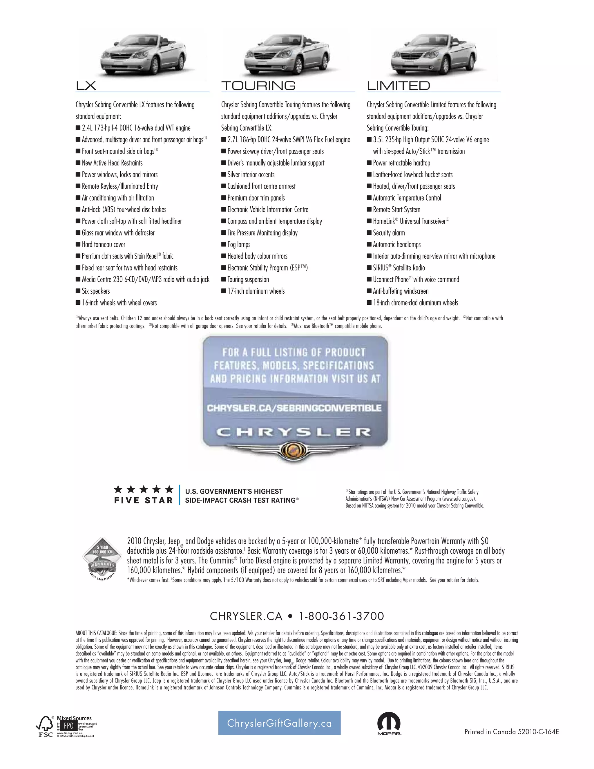 2010 Chrysler Sebring Convertible Brochure | PDF
