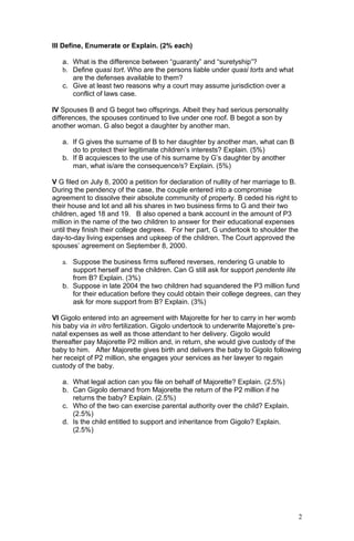 2010 civil law bar questions | PDF