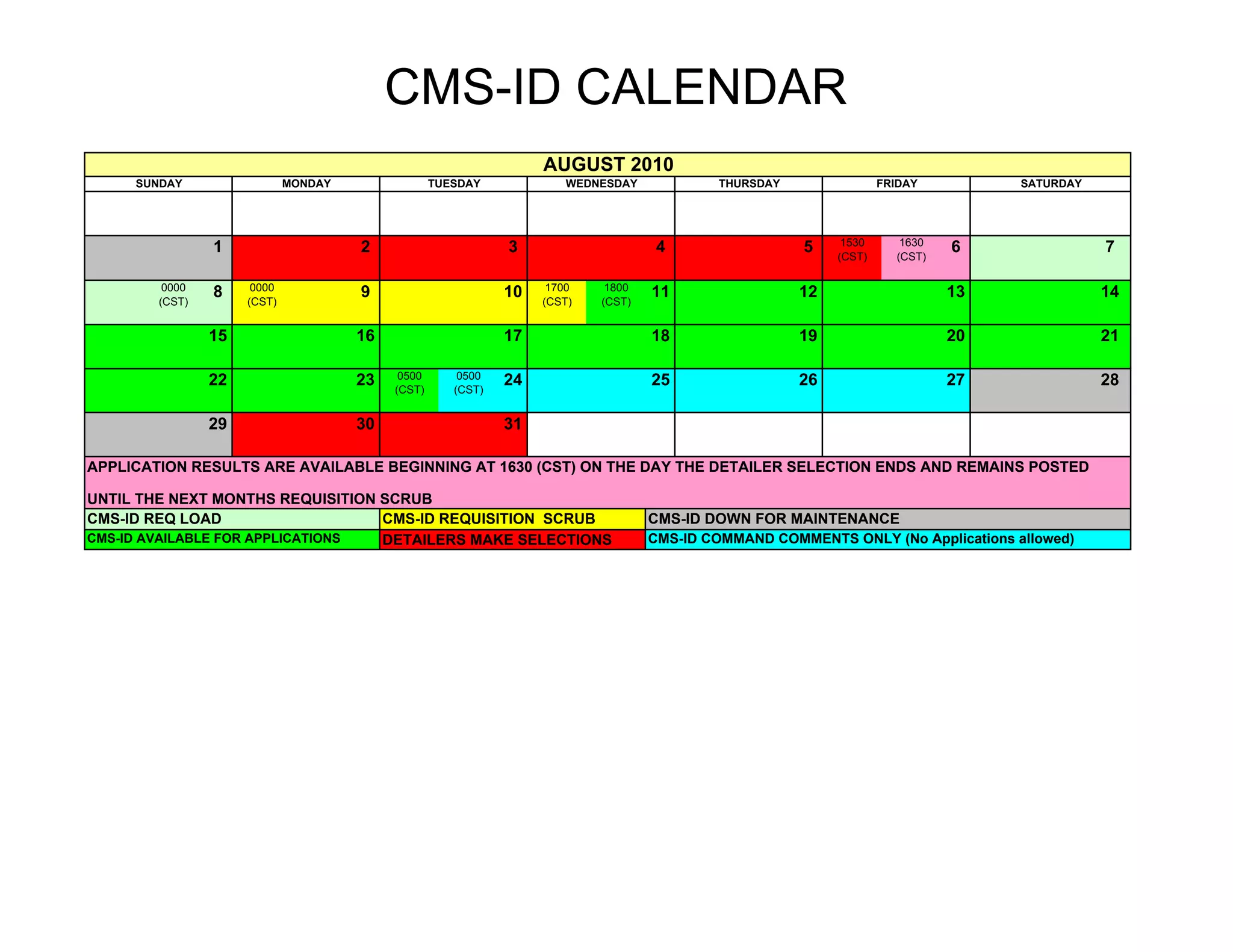 2010 CMS-ID schedule calendar_style | PPT