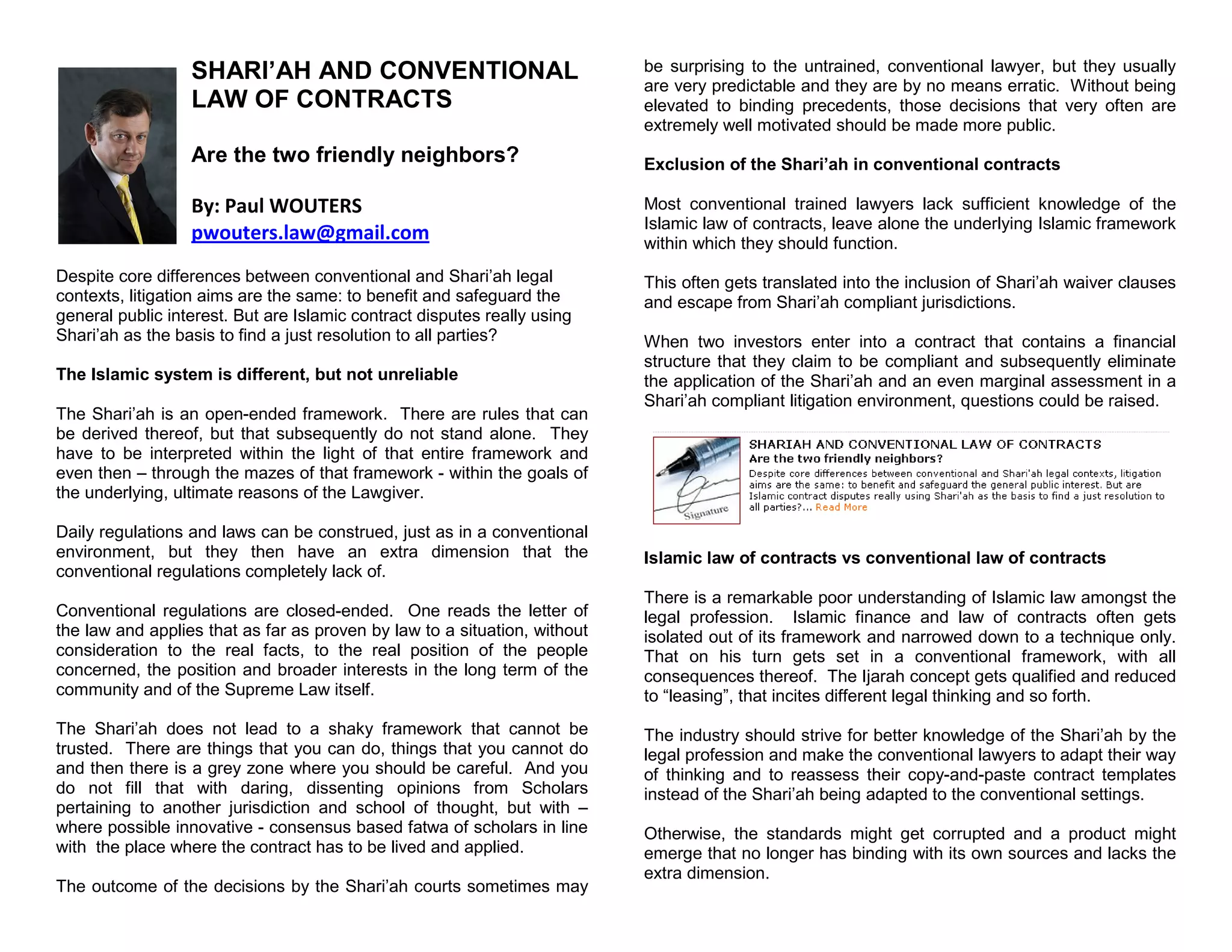 Shariah and conventional law of contracts : friendly neighbors ? | PPT